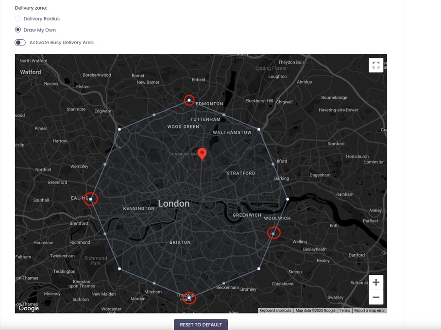 Custom Delivery Radius