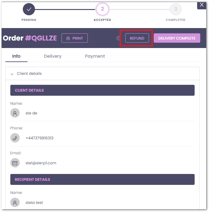 How to refund an order on the Controls Dashboard?