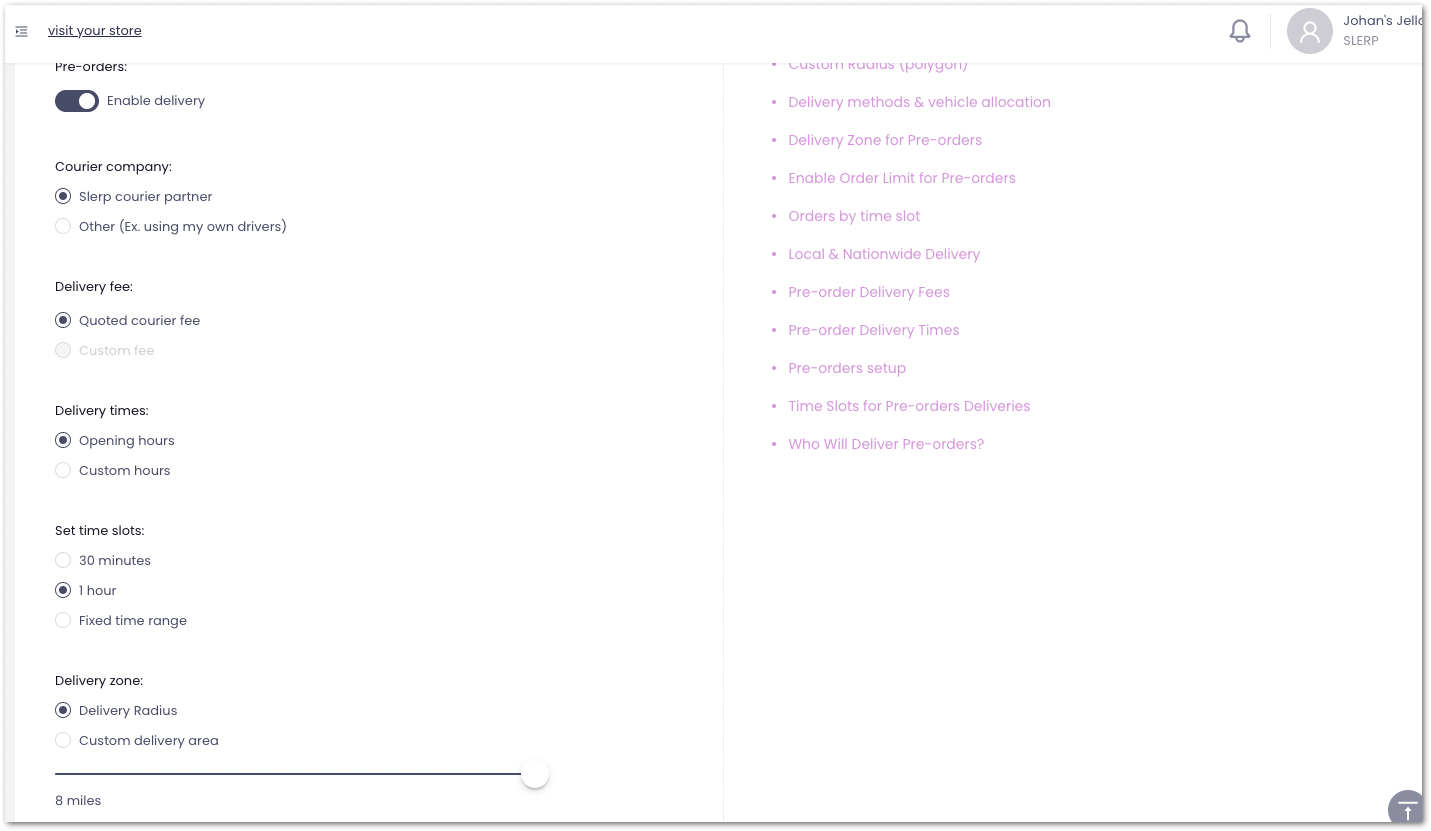 Setting a delivery zone for Pre-order deliveries